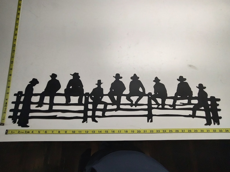 Cowboys Sitting on Fence 33"x8" Plasma Cut Metal Art CNC - Etsy