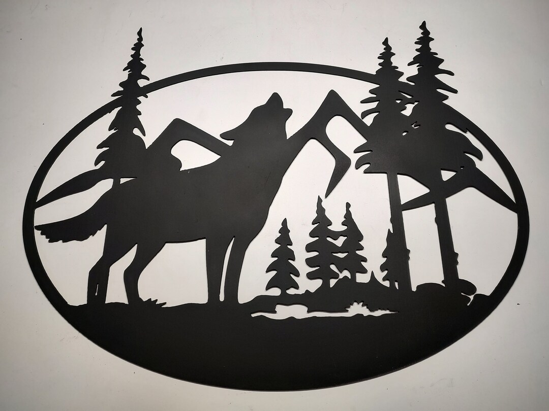 Wolf Howling in Mountain Scene 28.25"x22.5 Plasma Cut Metal Art CNC - Etsy