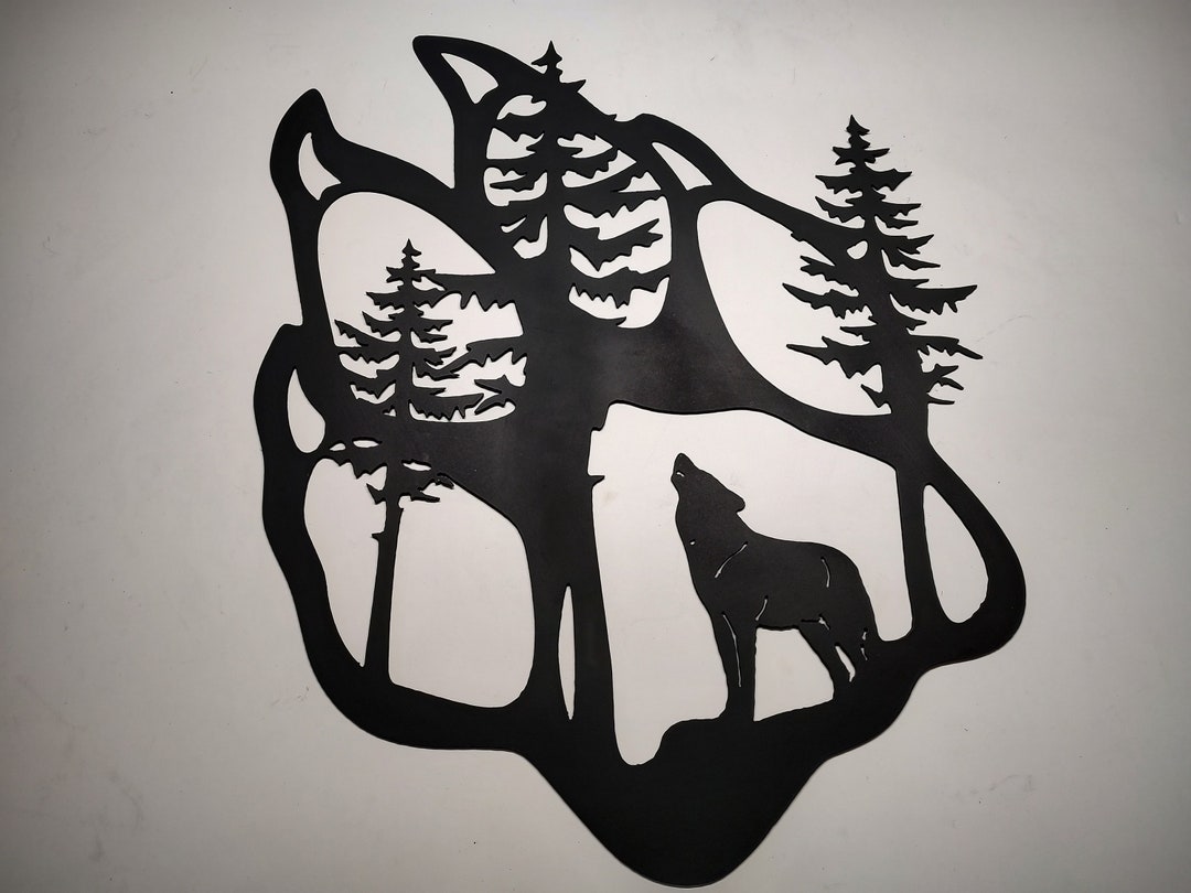 Wolf Howling in Paw Print 28.5"x22.5" Plasma Cut Metal Art CNC - Etsy