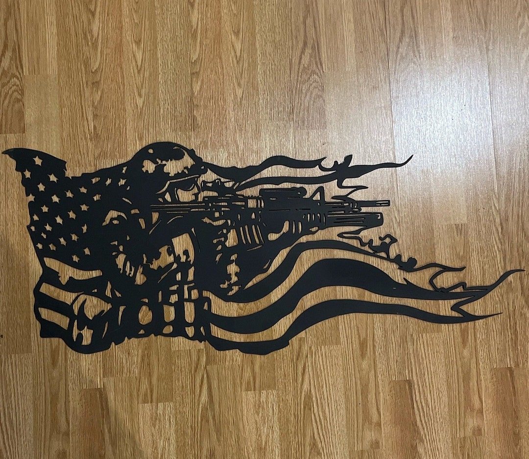 Tattered American Flag With Soldier Plasma Cut Metal Art CNC - Etsy
