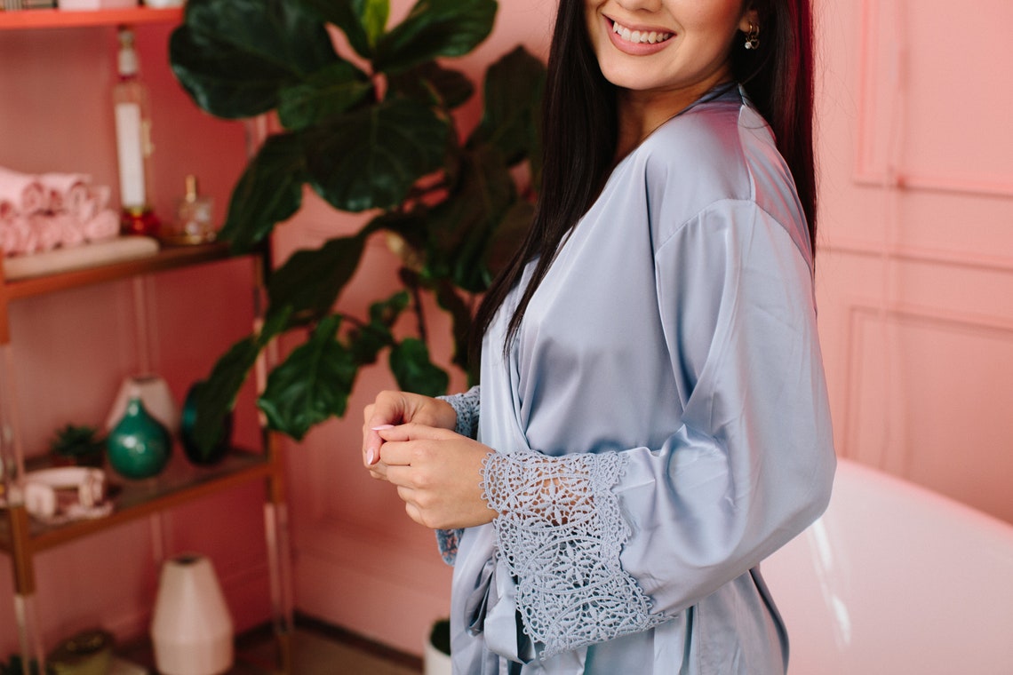 Burgundy Robe Lace Robe Satin Robe Wedding Robe Bridesmaid - Etsy