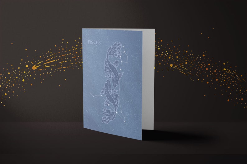 Pisces Constellation / Sign Zodiac Birthday / Greeting Card A7 Size, 5 ...