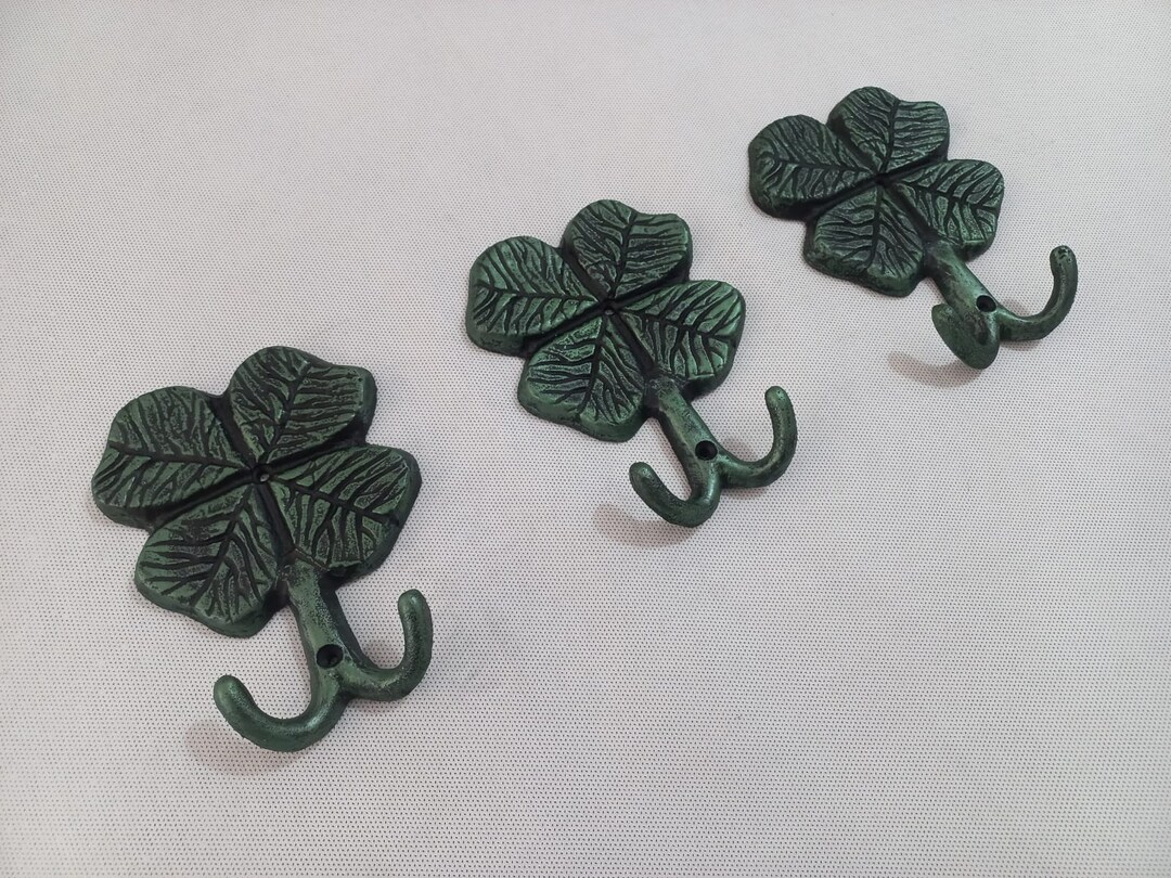 Three Trefoil Cast Metal Hooks Clover Wall Decor Four-leaf Clover Home ...