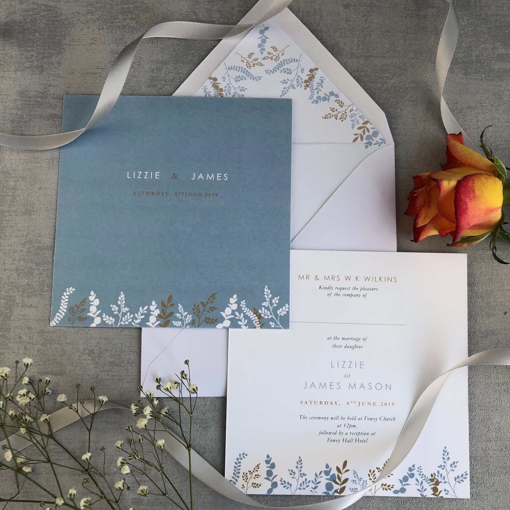 Luxury Square Wedding Invitation Elegant Blue Gold Floral - Etsy