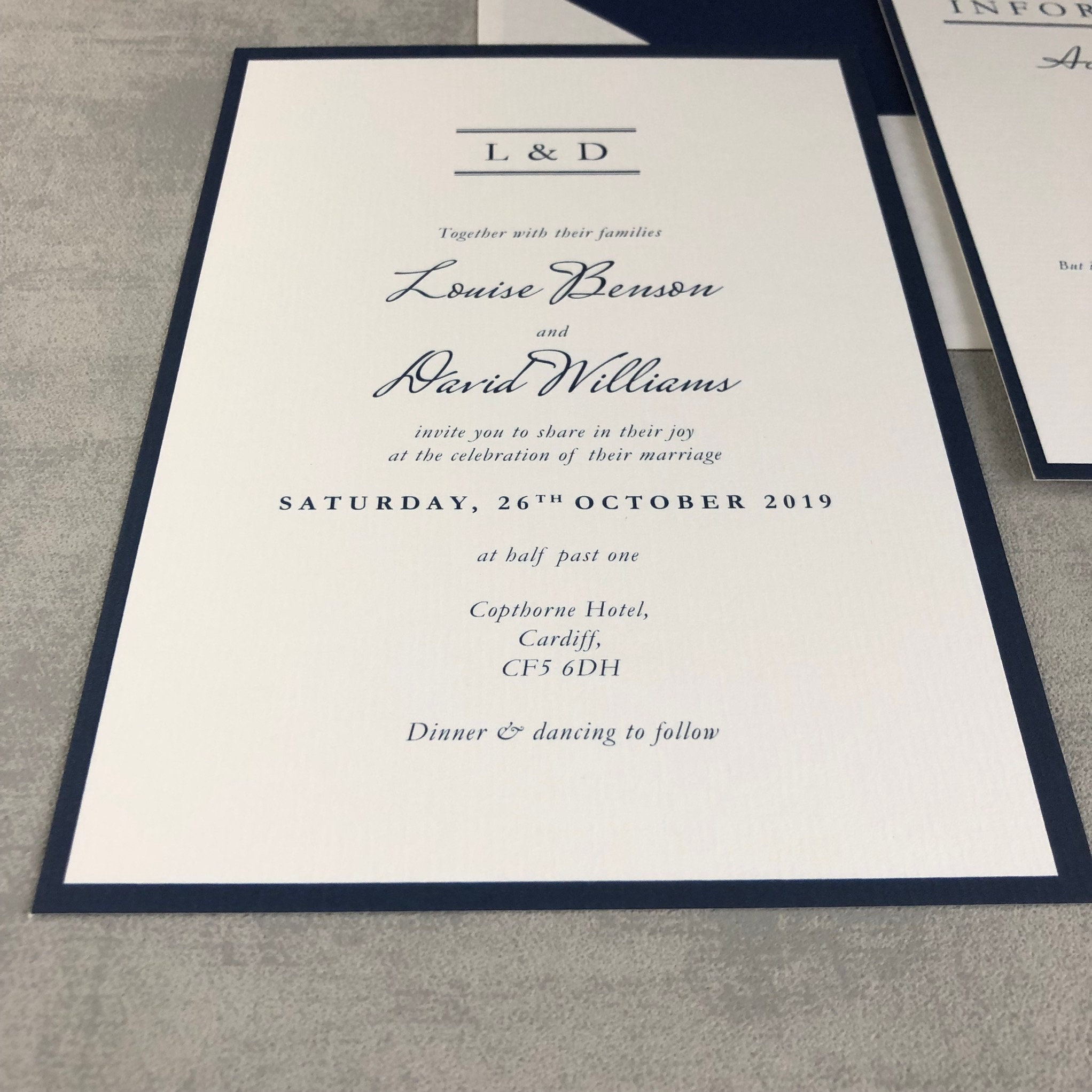 Modern Classic Wedding Invitation Luxury Elegant Navy and - Etsy UK