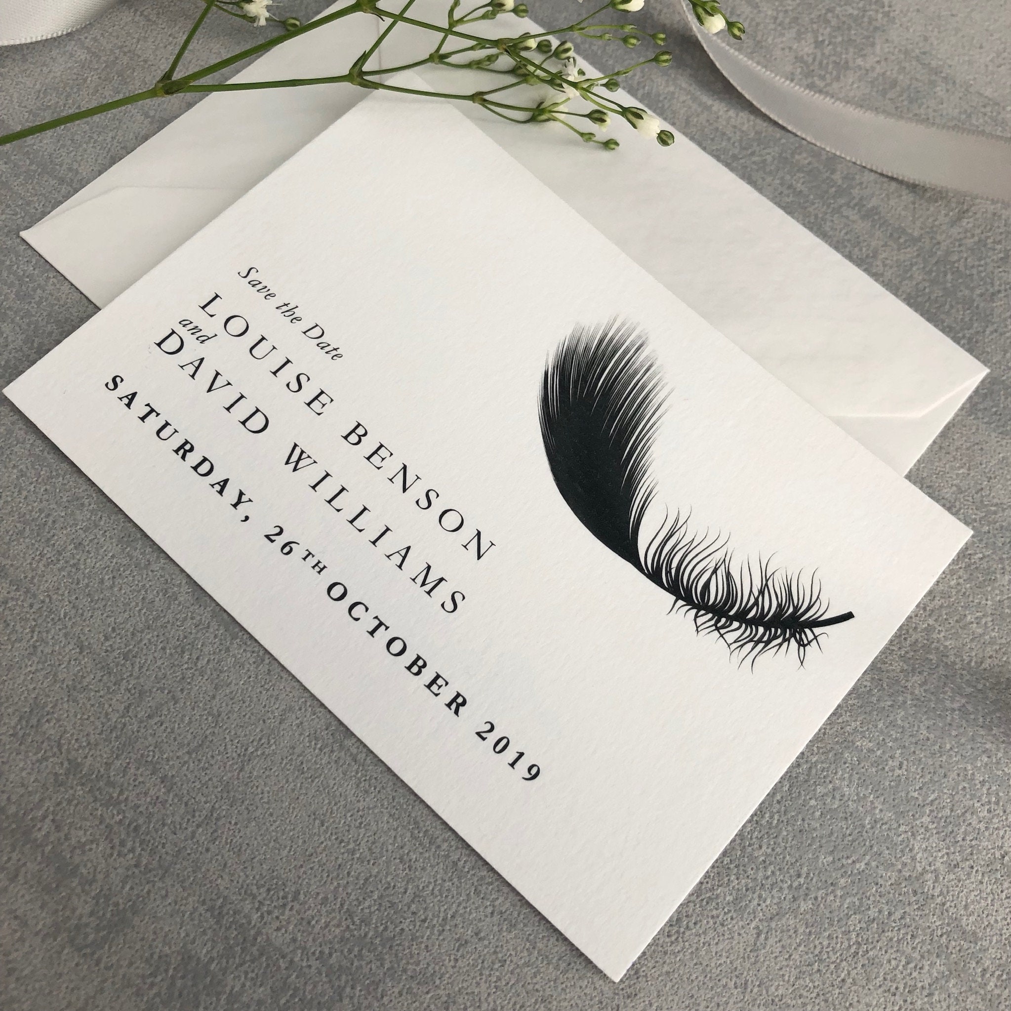 Falling Feather Wedding Invitation Luxury Flat Wedding | Etsy