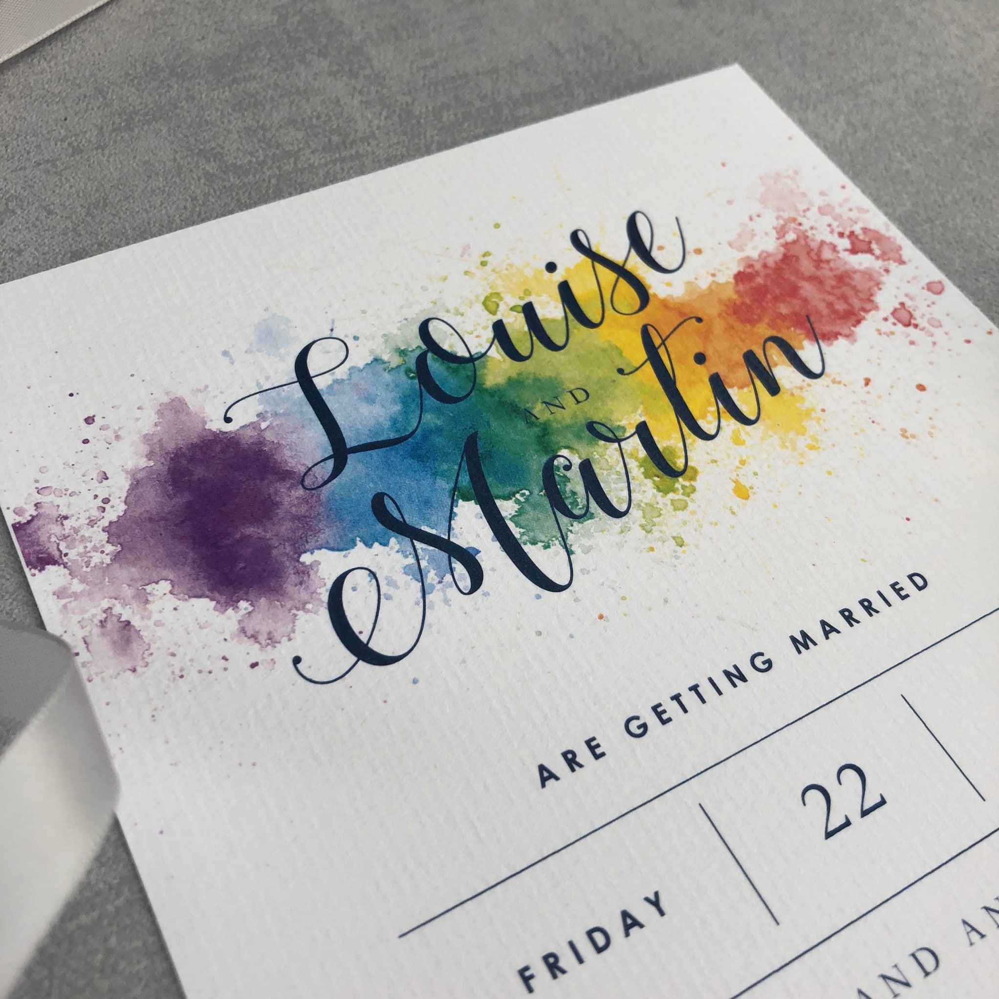 Rainbow Wedding Invitation Luxury Flat Wedding Stationery | Etsy