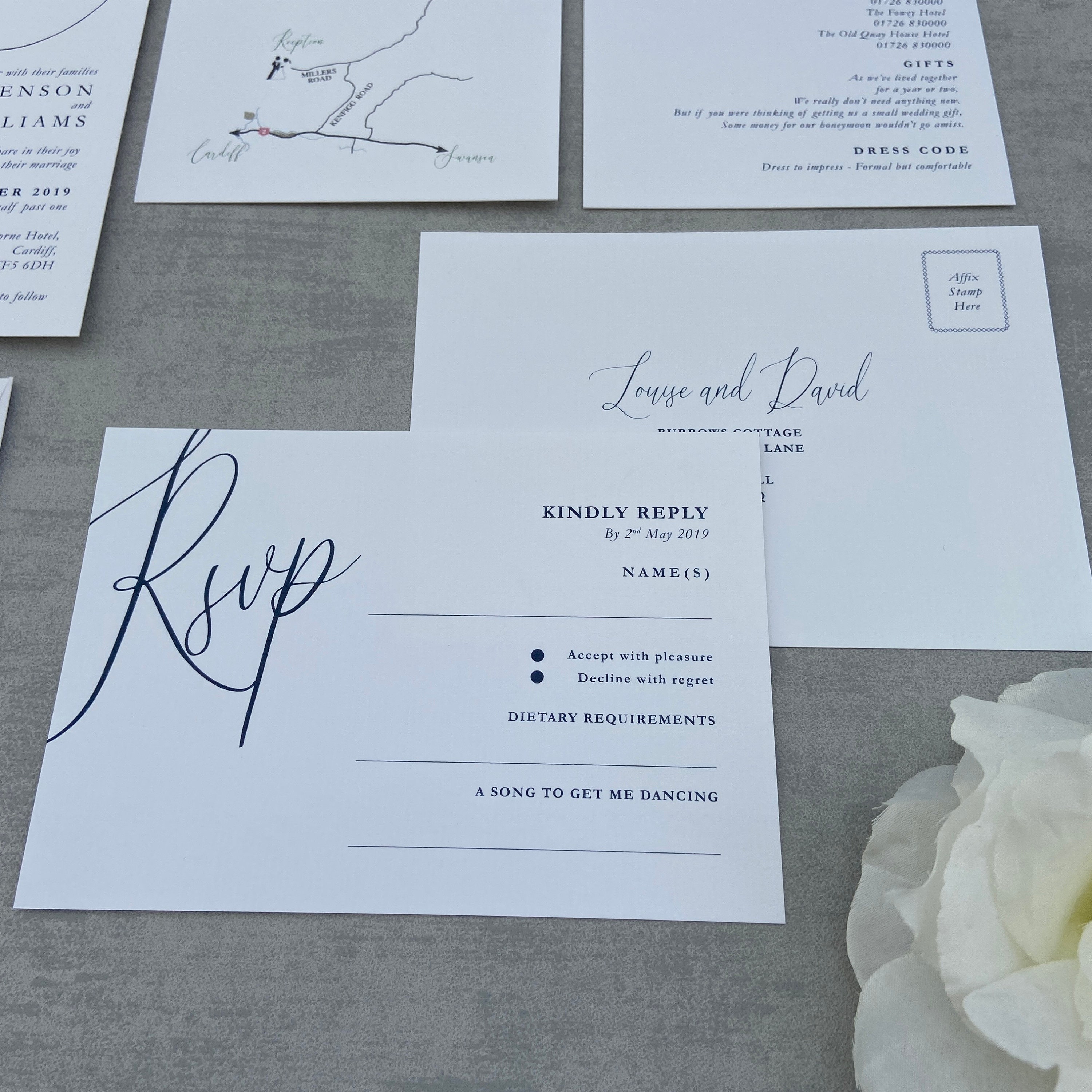 Beautiful Script Wedding Invitation Luxury Elegant Navy and - Etsy