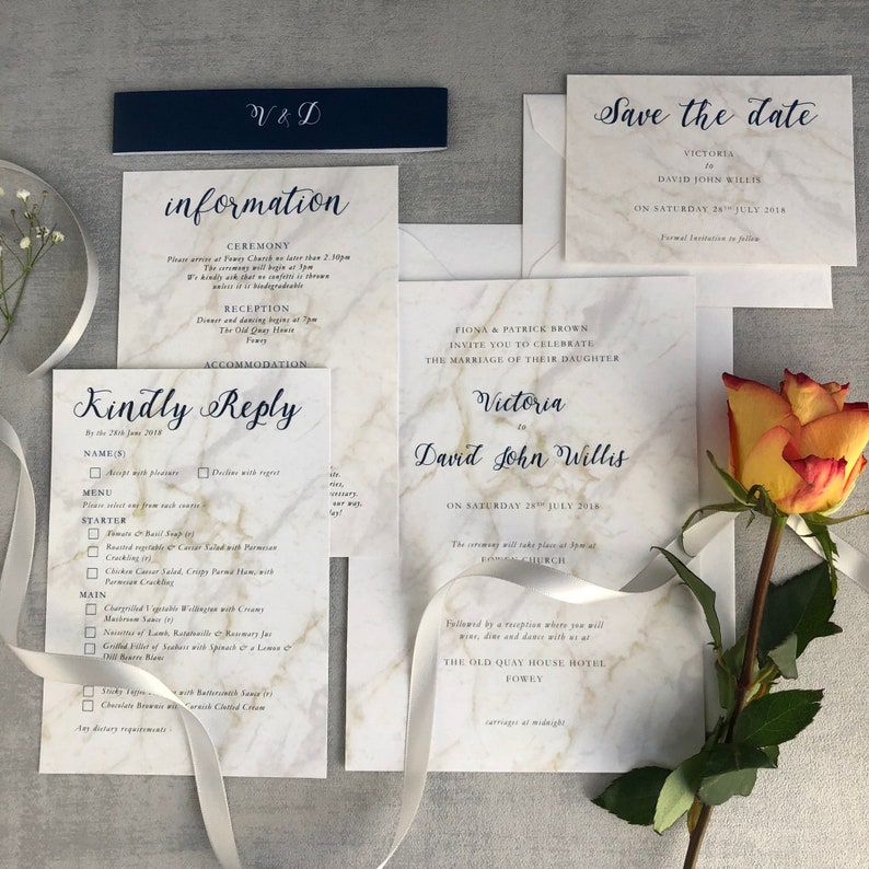 Classical Marble Wedding Invitation Luxury elegant flat | Etsy