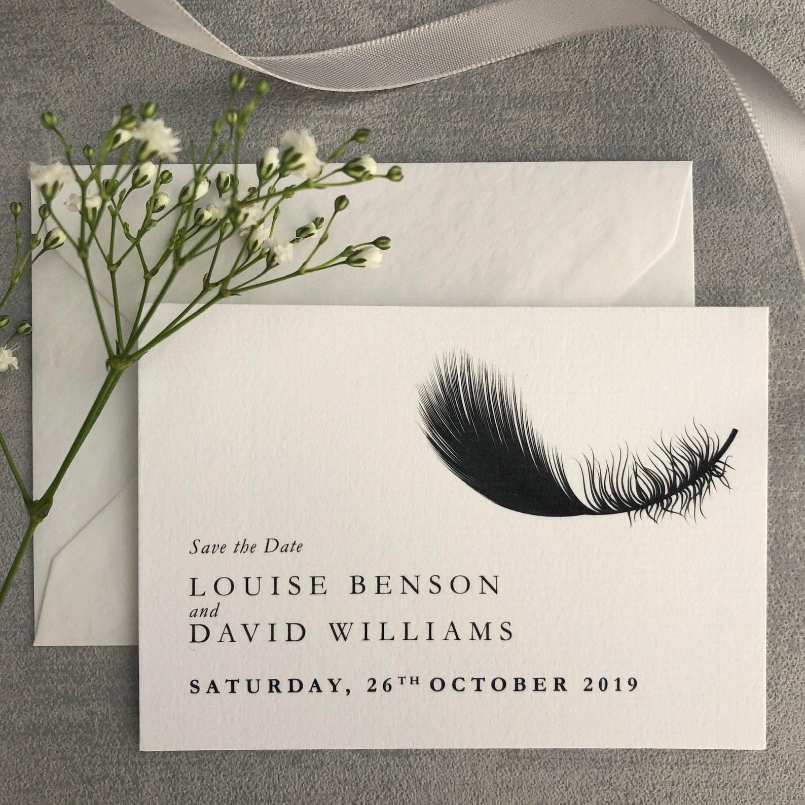 Falling Feather Wedding Invitation Luxury Flat Wedding - Etsy