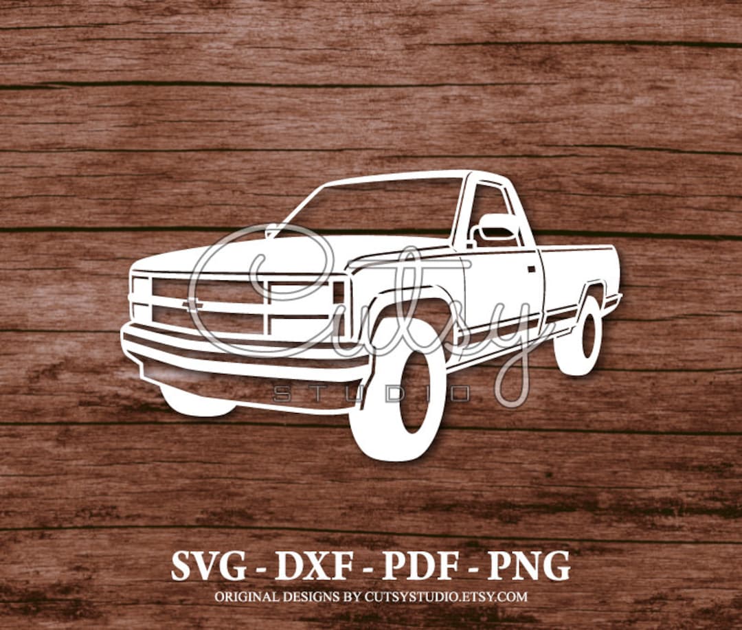 SVG Chevrolet K1500 90s Pickup Truck Silhouette Cut Files Designs, Clip ...