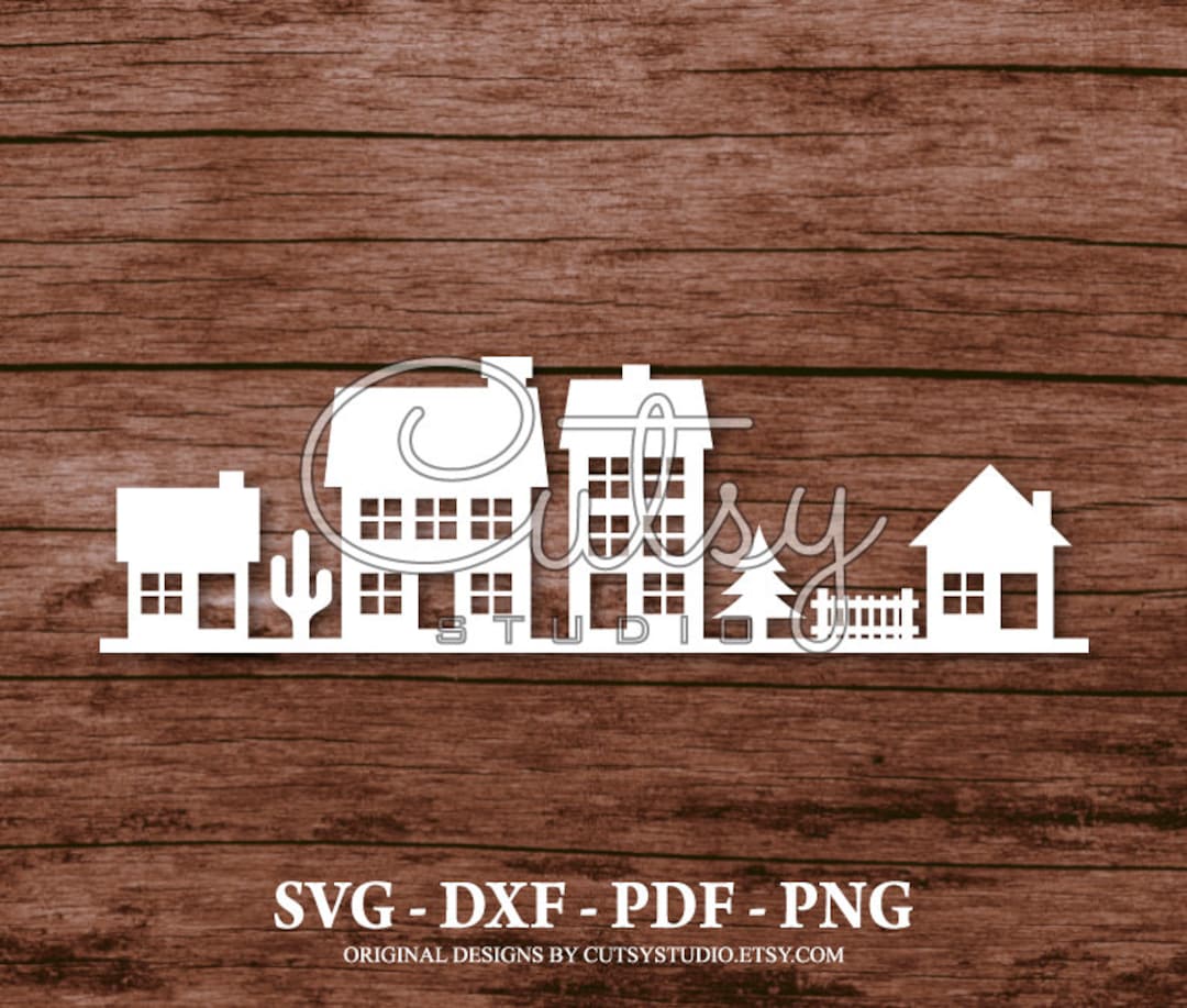 SVG Small Village Silhouette Cut Files Designs, Clip Art, Paper, Craft ...