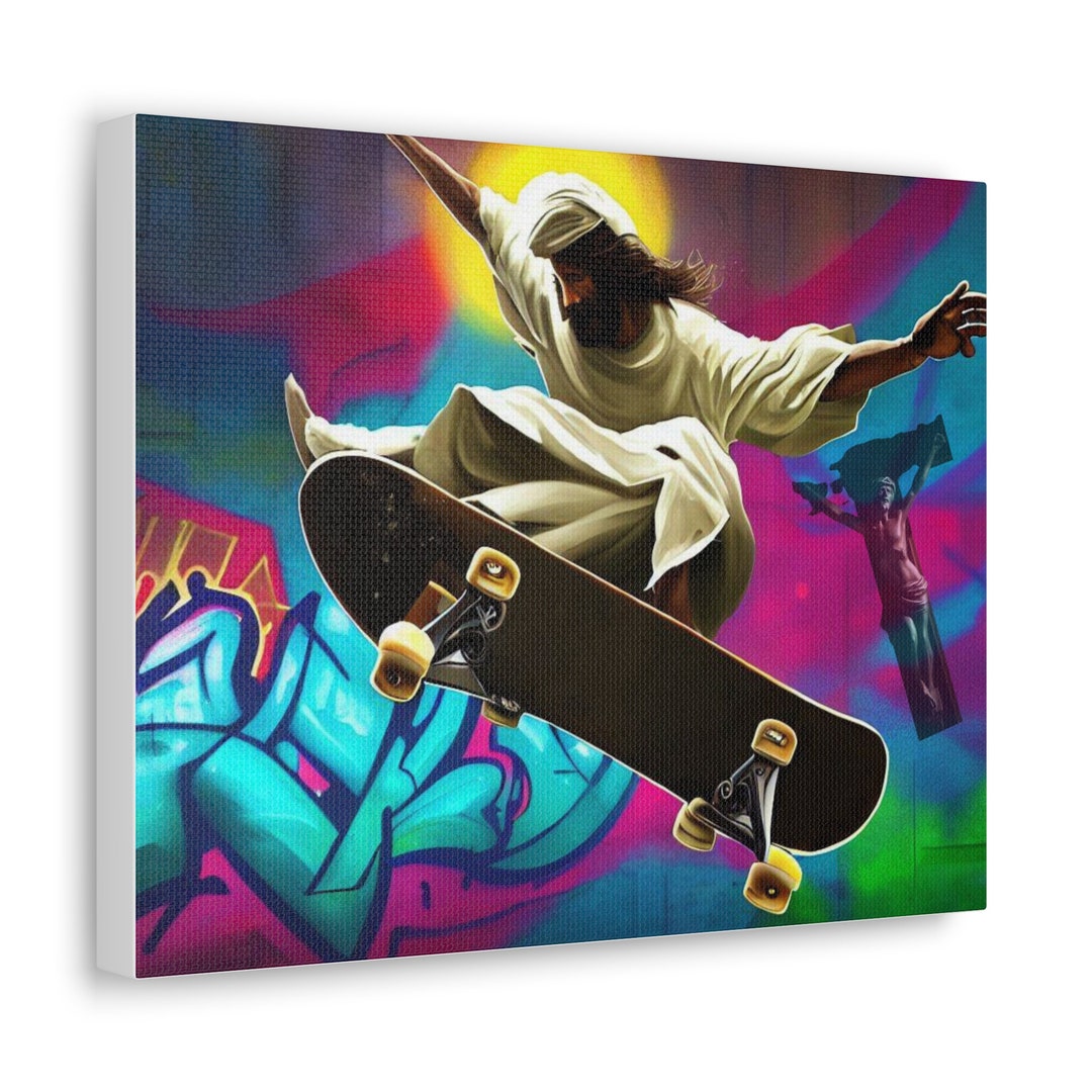 Jesus Skateboarding Shredding Jesus Canvas Gallery Wraps - Etsy