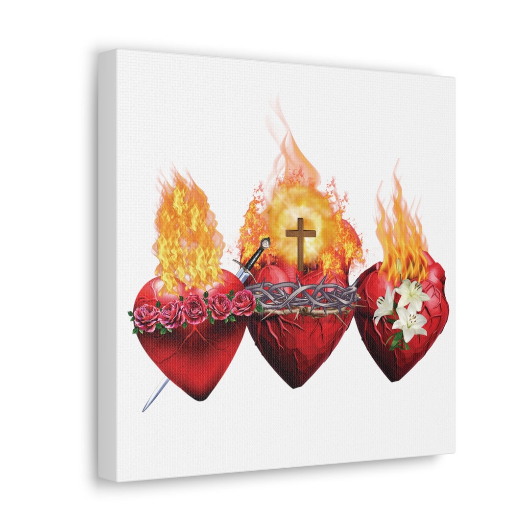 On Canvas the Three Hearts Sacred Heart of Jesus Immaculate Heart of ...