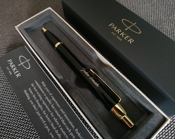 Personalised Parker IM Black With Gold Trim Ballpoint Pen, Engraved Pens Great Gift Idea for ...