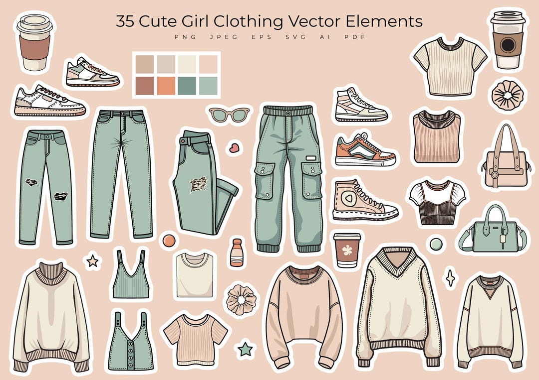 35 Cute Girl Clothing Vector Elements - Etsy