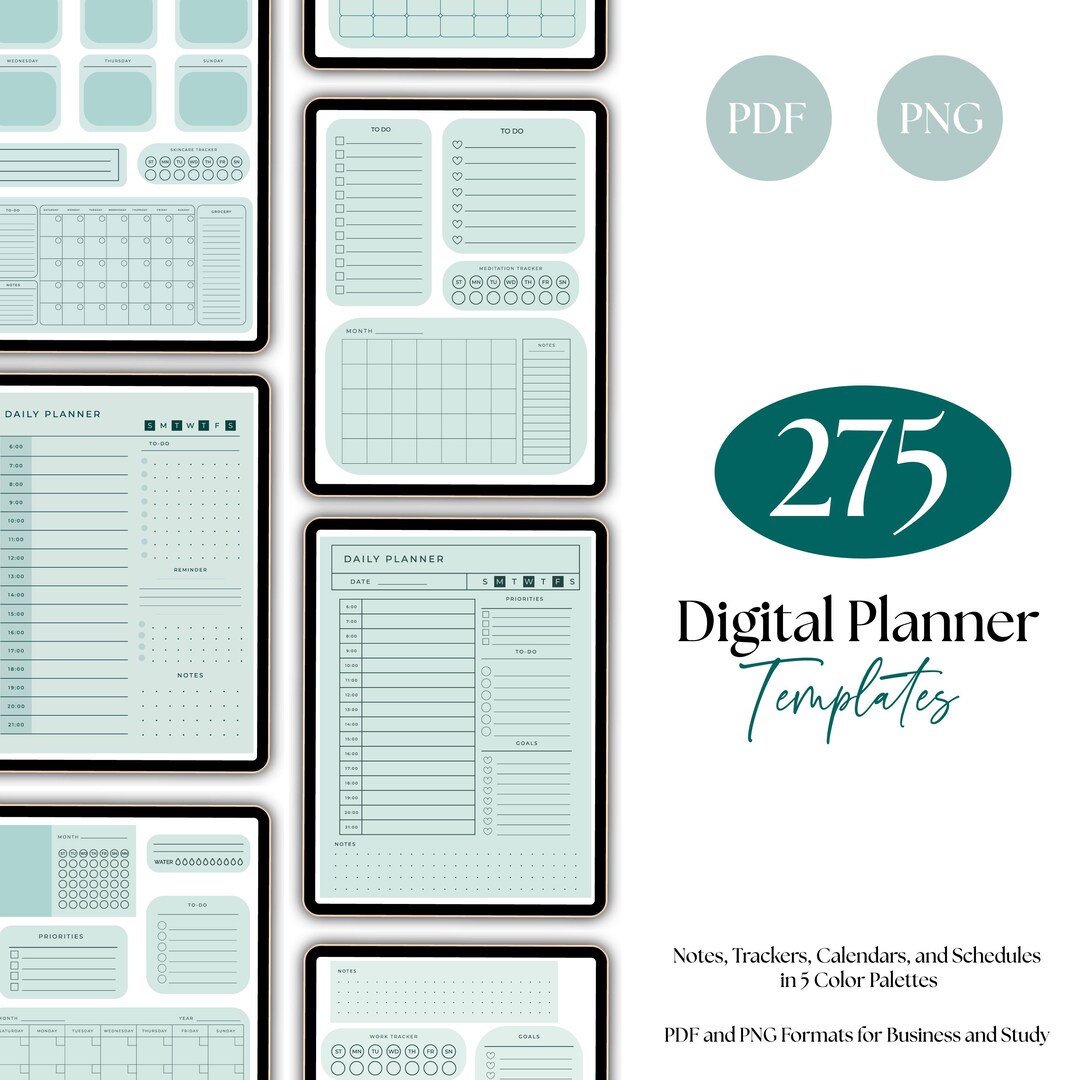275 Digital Planner Templates Notes, Trackers, Calendars, and Schedules ...