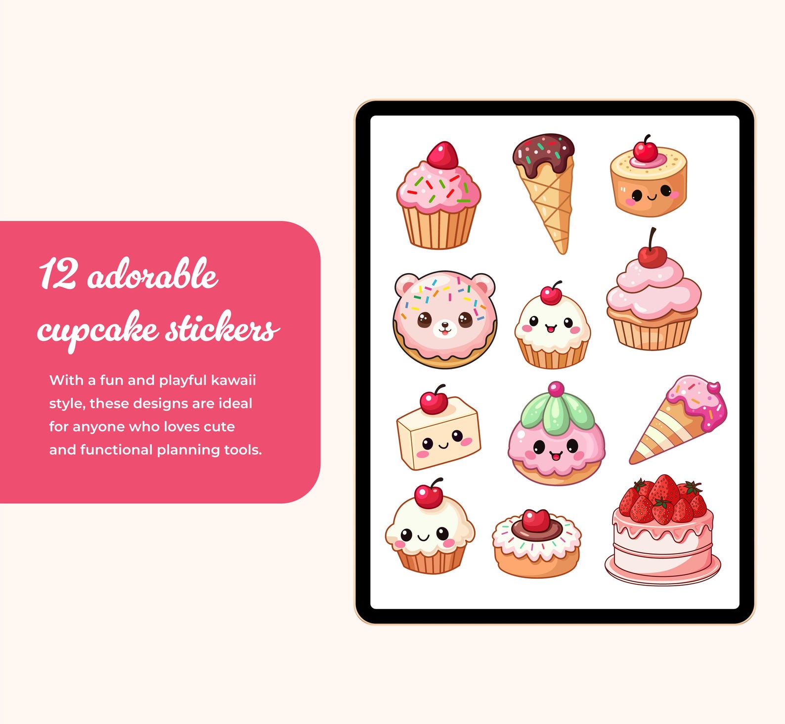 12 Kawaii Sweet Treats Vector Sticker Set Svg and Png, Precropped ...