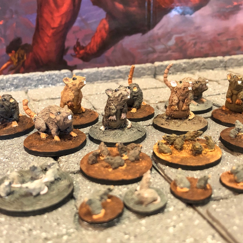 Giant Rat And Rat Swarm Miniature Package Set Of 16 3d Printed Etsy