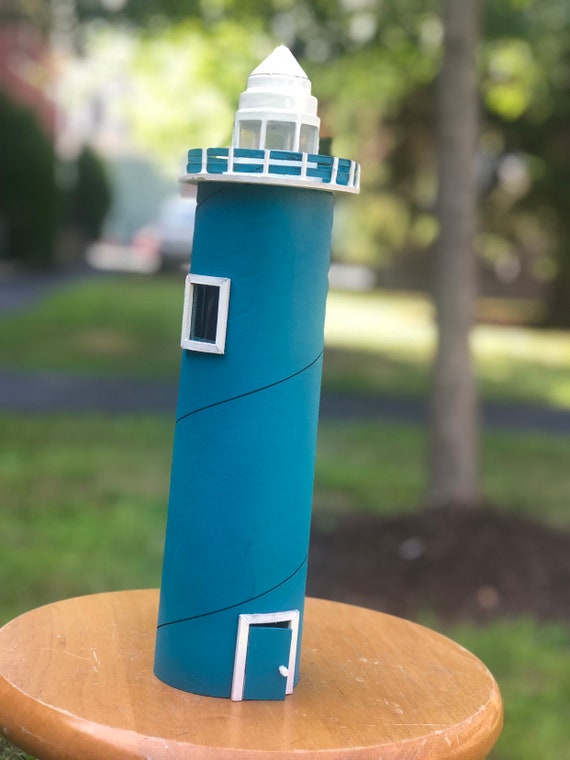 Teal green wooden lighthouse model | Etsy