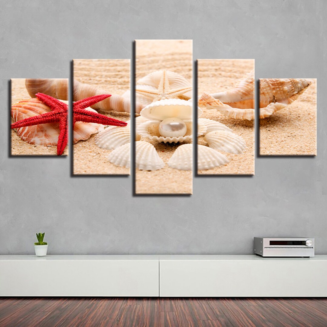 Sea Beach Shell Landscape 5 Panels Canvas Print Wall Arthd - Etsy
