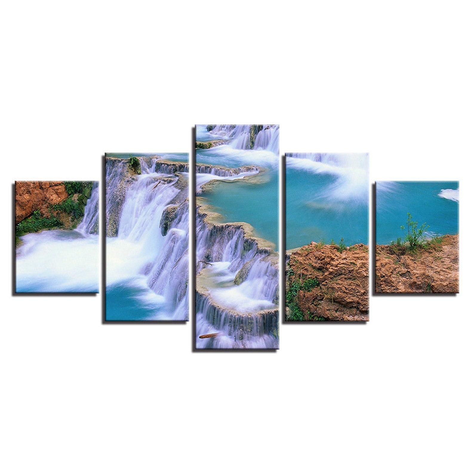 Nature Waterfall View 5 Panels Canvas Print Wall Arthd Print - Etsy