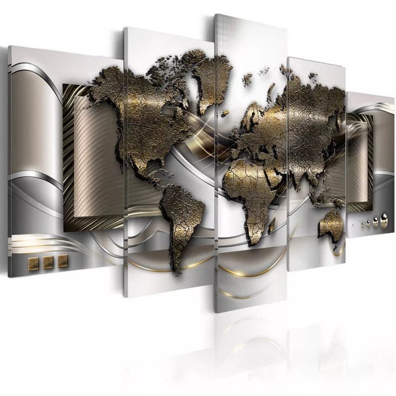 Panels Canvas Print Creative World Map HD Print Posters 5 - Etsy
