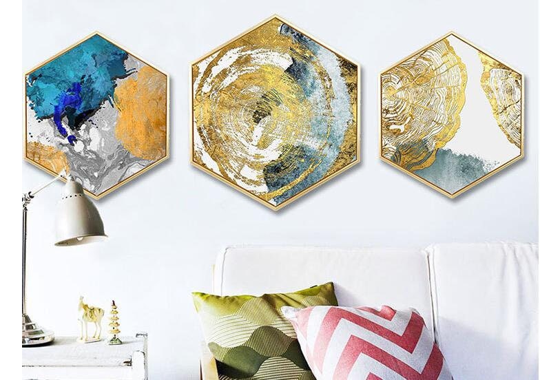 Abstract Golden Rings Hexagon Canvas Print Canvas Paintings - Etsy