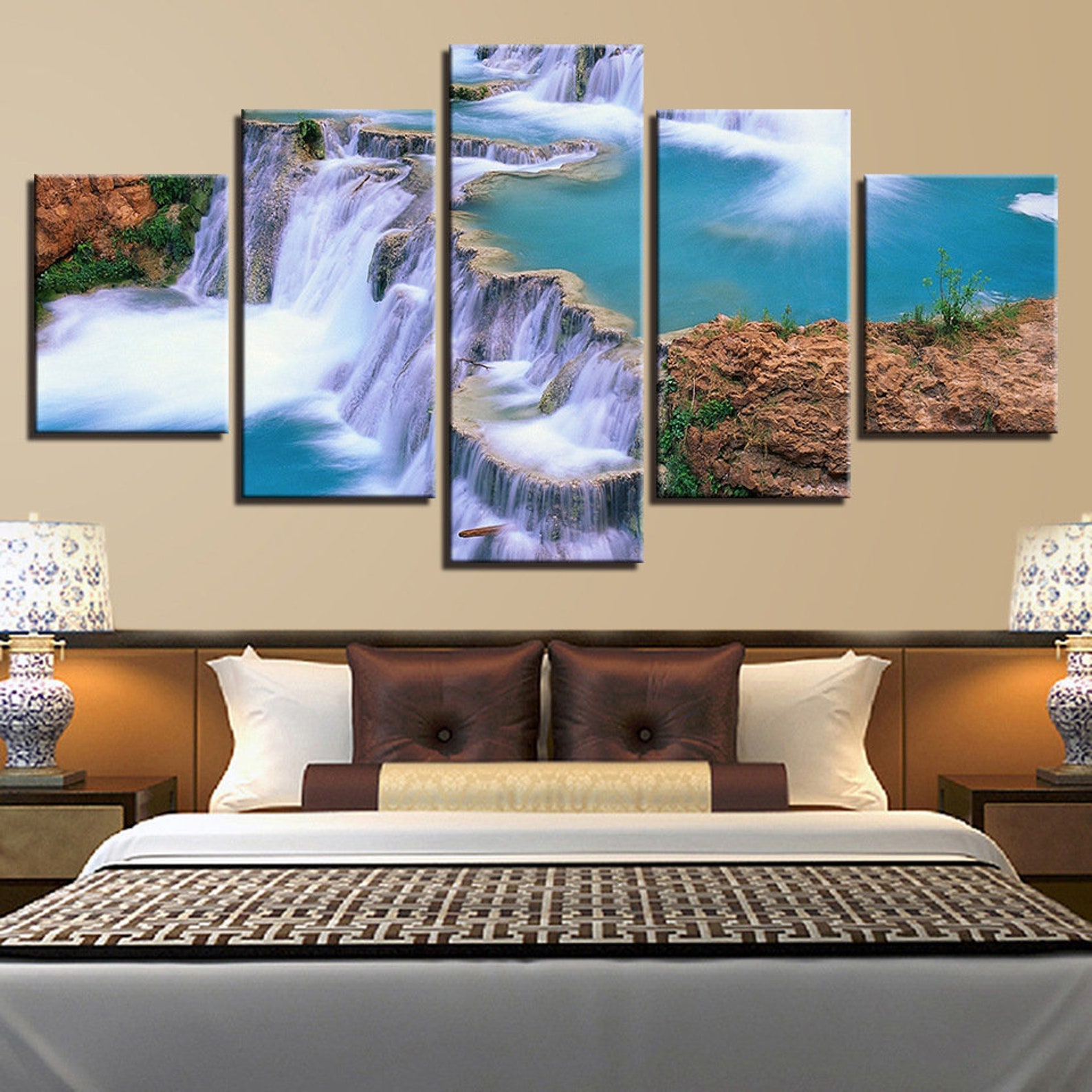 Nature Waterfall View 5 Panels Canvas Print Wall Arthd Print - Etsy