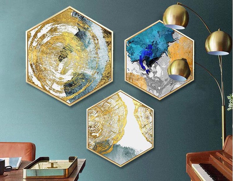 Abstract Golden Rings Hexagon Canvas Print Canvas Paintings - Etsy