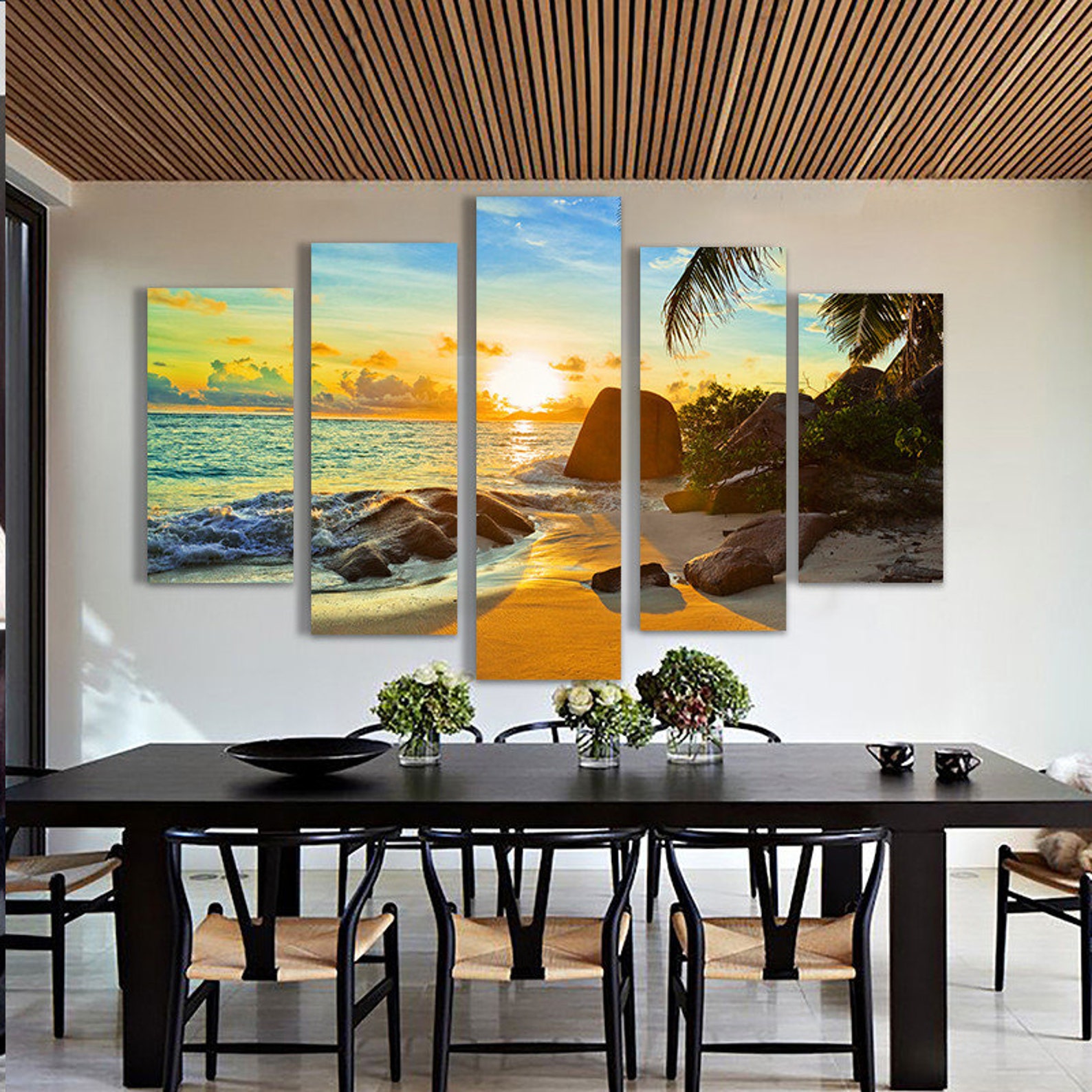 Sea Beach Sunset Scenery Multi Panel Canvas Art Print - Etsy