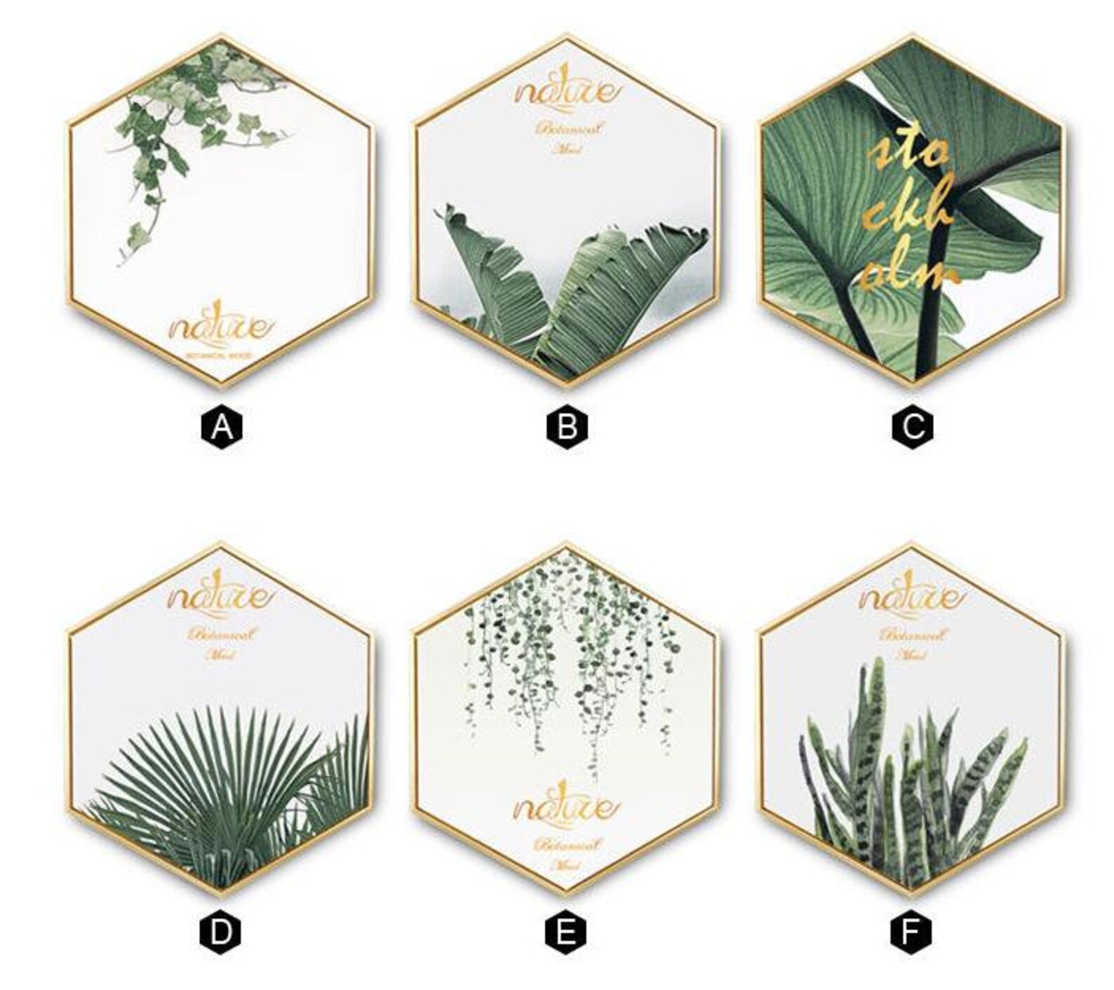 Multipanel Hexagon Canvas Print Green Plant Leaf Gold Framed - Etsy