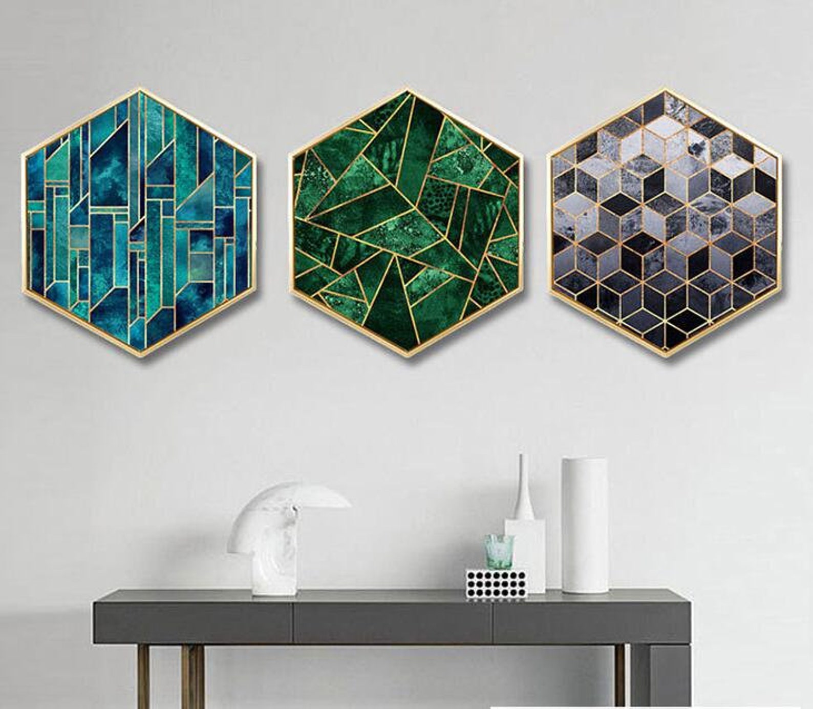 Luxury Abstract Geometric Hexagon Canvas Art Photo Printed - Etsy