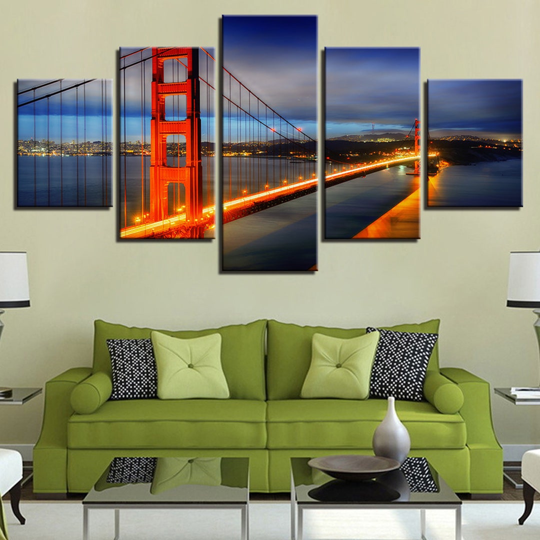 5 Panel Canvas Art City Night Bridge View HD Multi Panels - Etsy