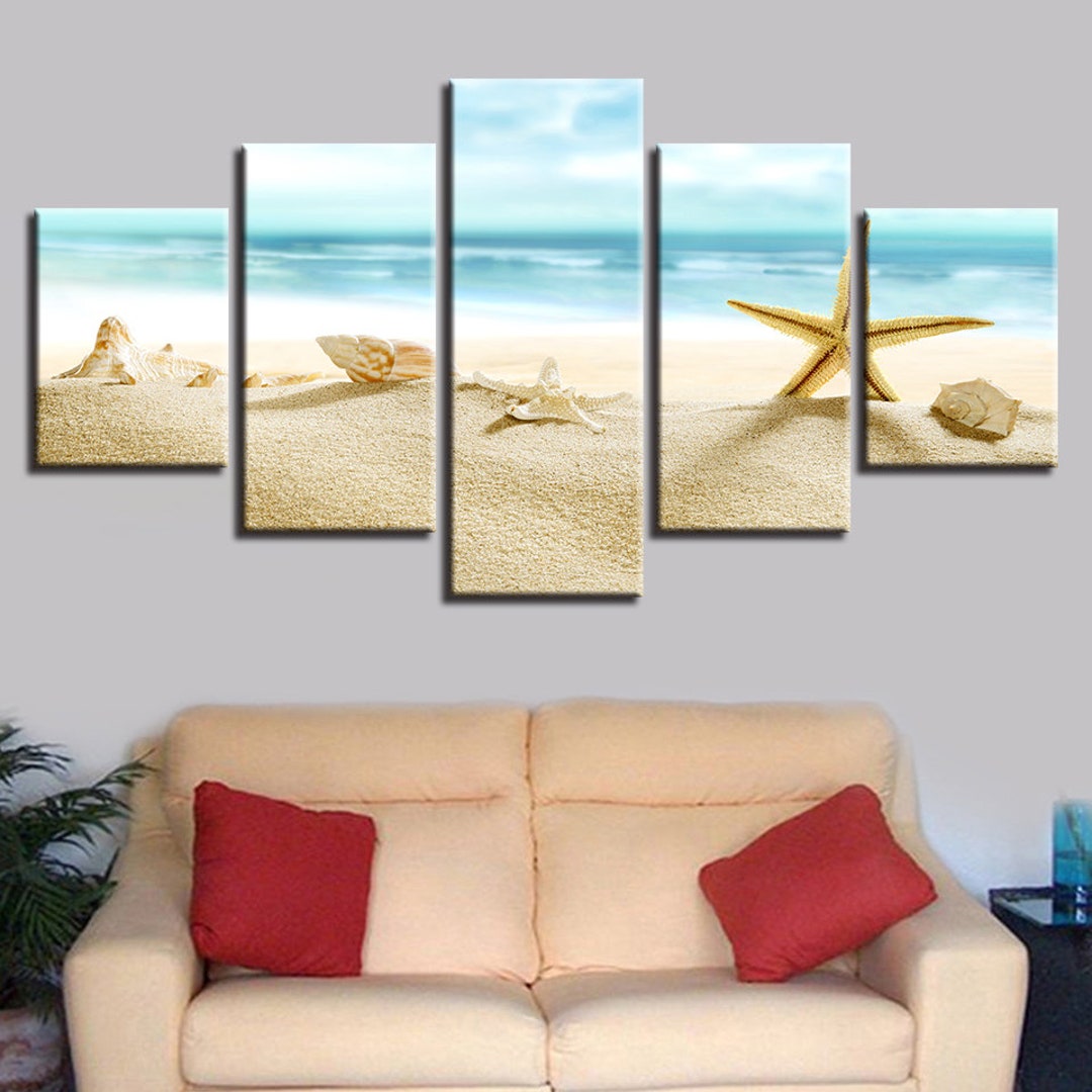 Sea Beach Shell Landscape 5 Panels Canvas Print Wall Arthd - Etsy