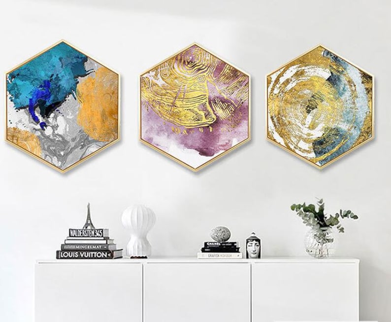 Abstract Golden Rings Hexagon Canvas Print Canvas Paintings - Etsy