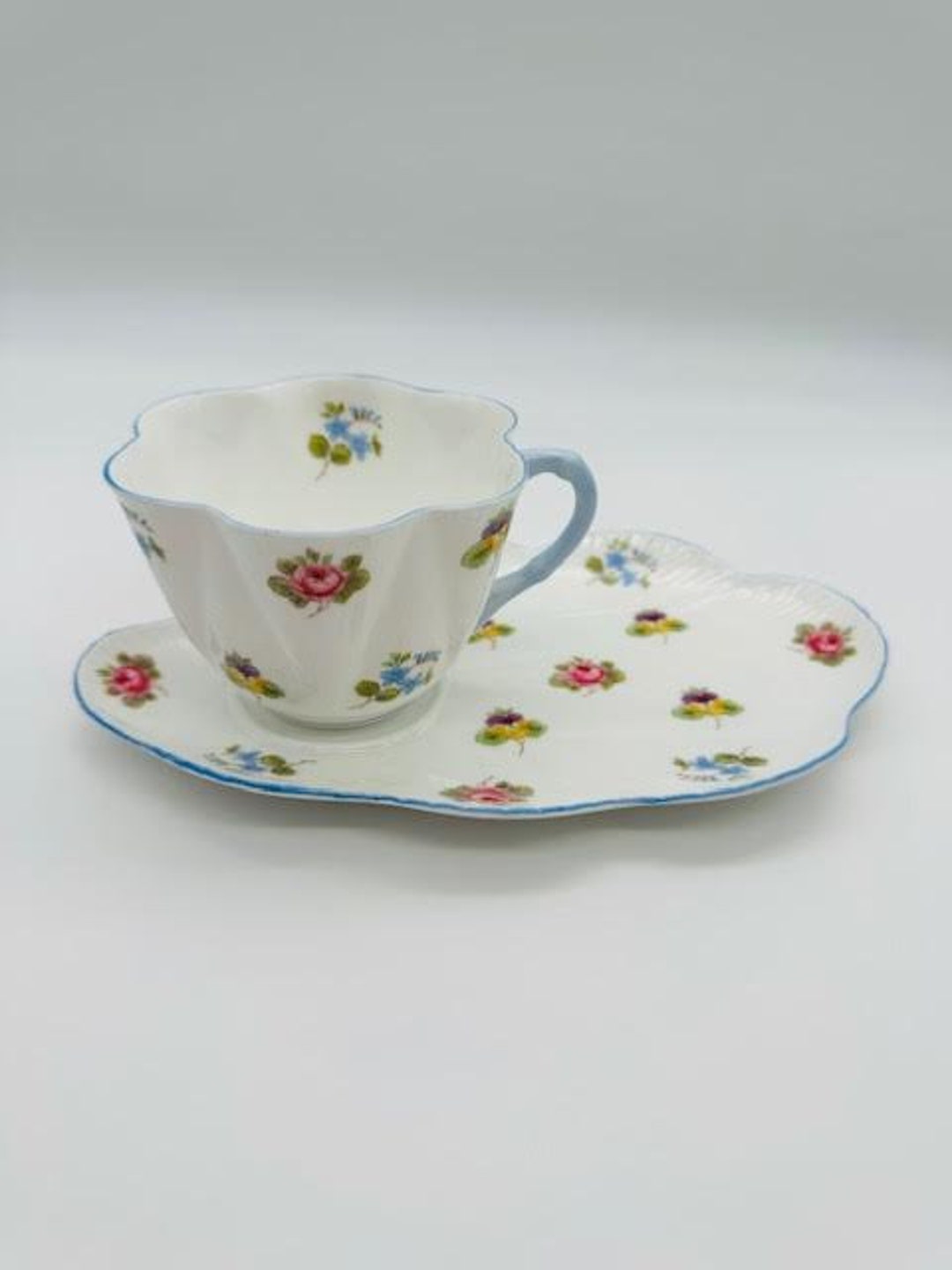 Vintage Shelley Teacup and Snack Saucer Set 13424 - Colorful Florals ...