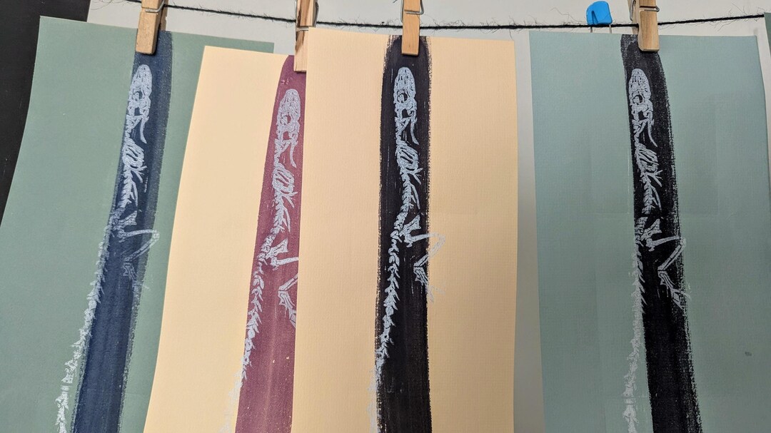 Woodblock Print of a Trapped Lizard Skeleton - Etsy