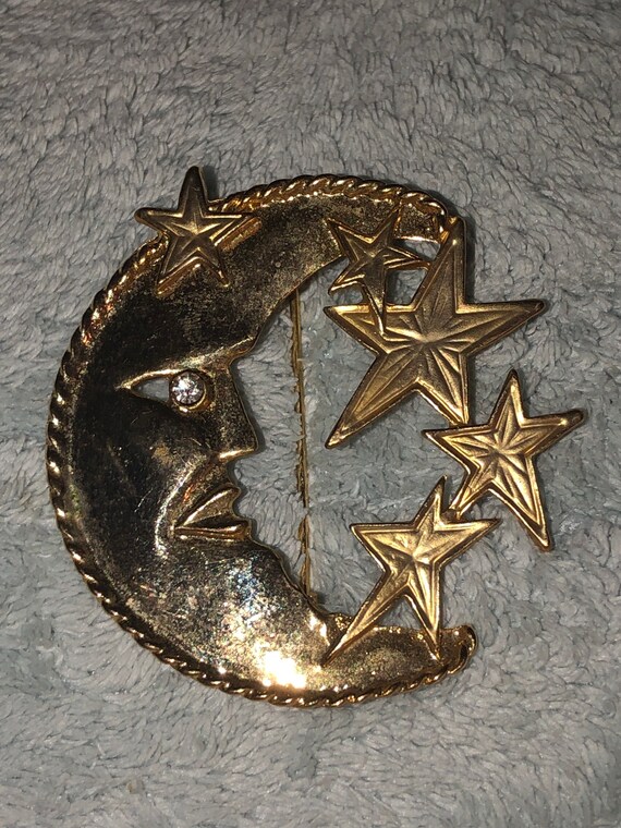 vintage crescent moon stars - Gem