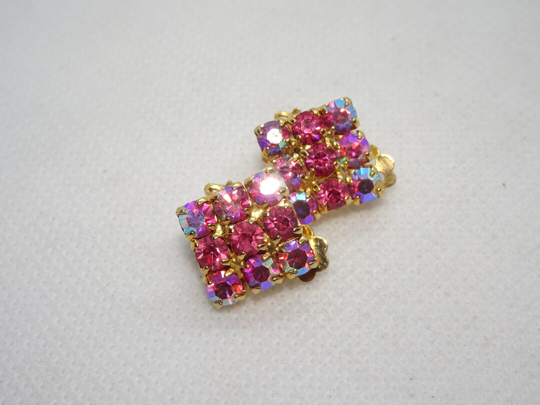 Pretty in Pink Rhinestone Gold Tone Clip Earrings Dainty - Etsy