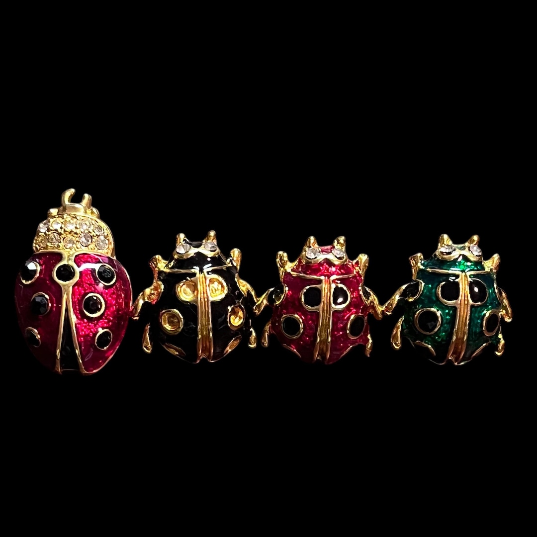 Vintage Lady Bug Pin, Beetle Pin, Red Lady Bug, Black Lady Bug, Green ...