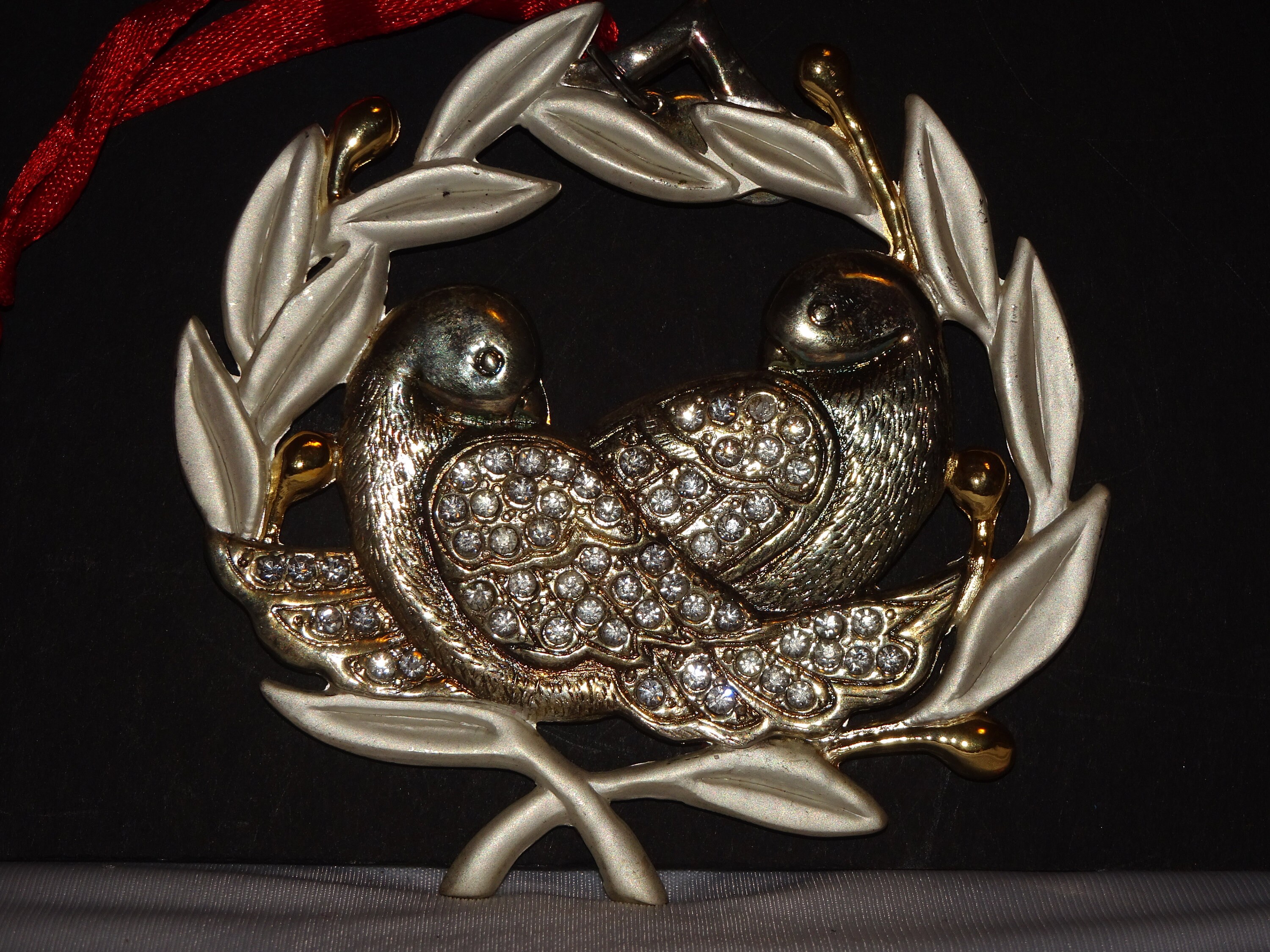 Lenox Christmas Silver Plated Two Turtle Doves Rhinestones Ornament ...