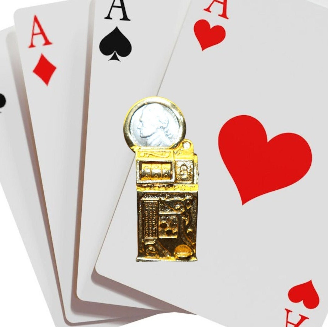 Vintage Slot Machine Pendant Brooch, Nickel Slots, Gold Tone Gaming ...