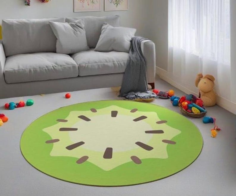 Round Rug Bluey Kiwi Handwoven Circular Carpet, Soft Play Mat for ...