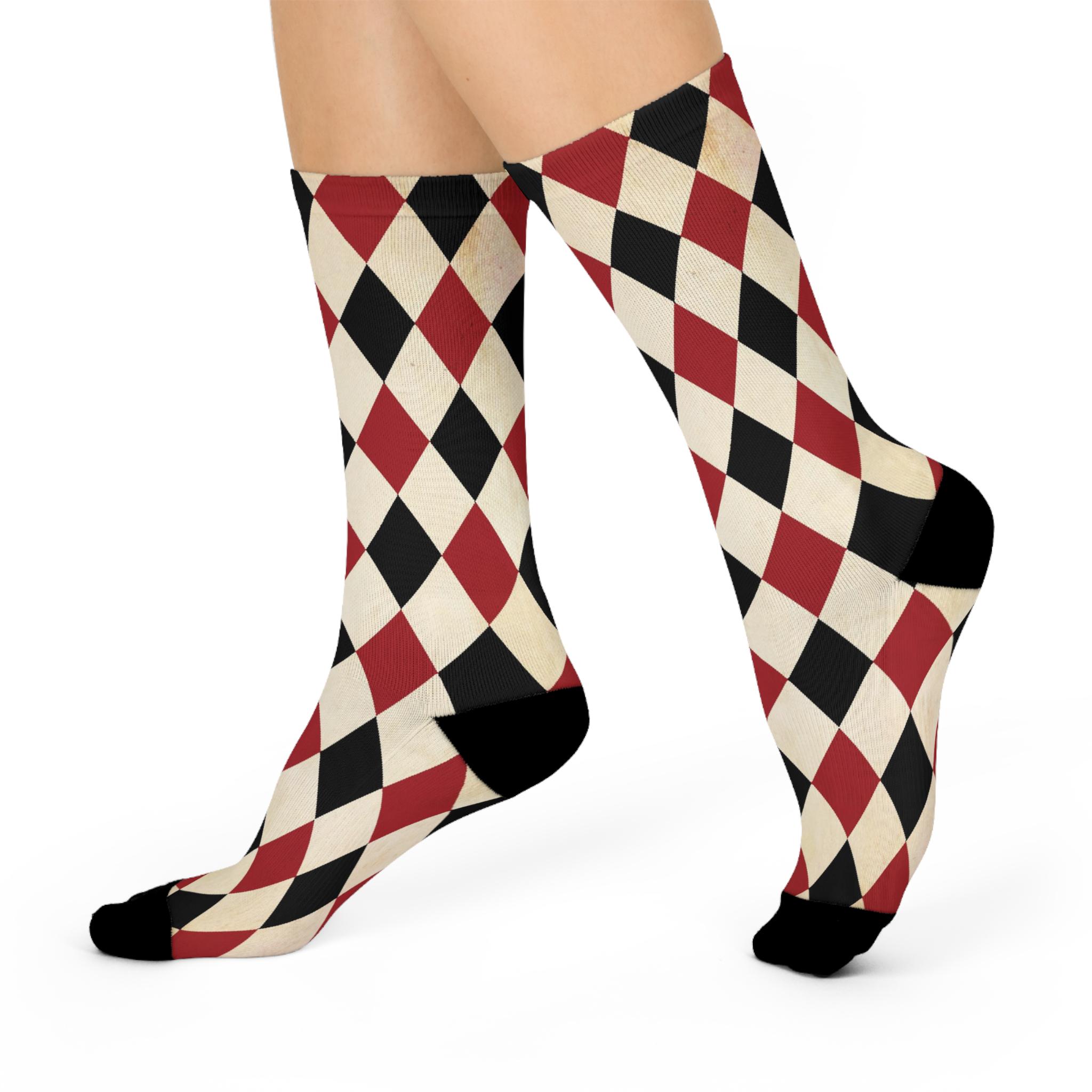 Harlequin Diamond Pattern Socks: Queen of Hearts, Joker Card Design - Etsy