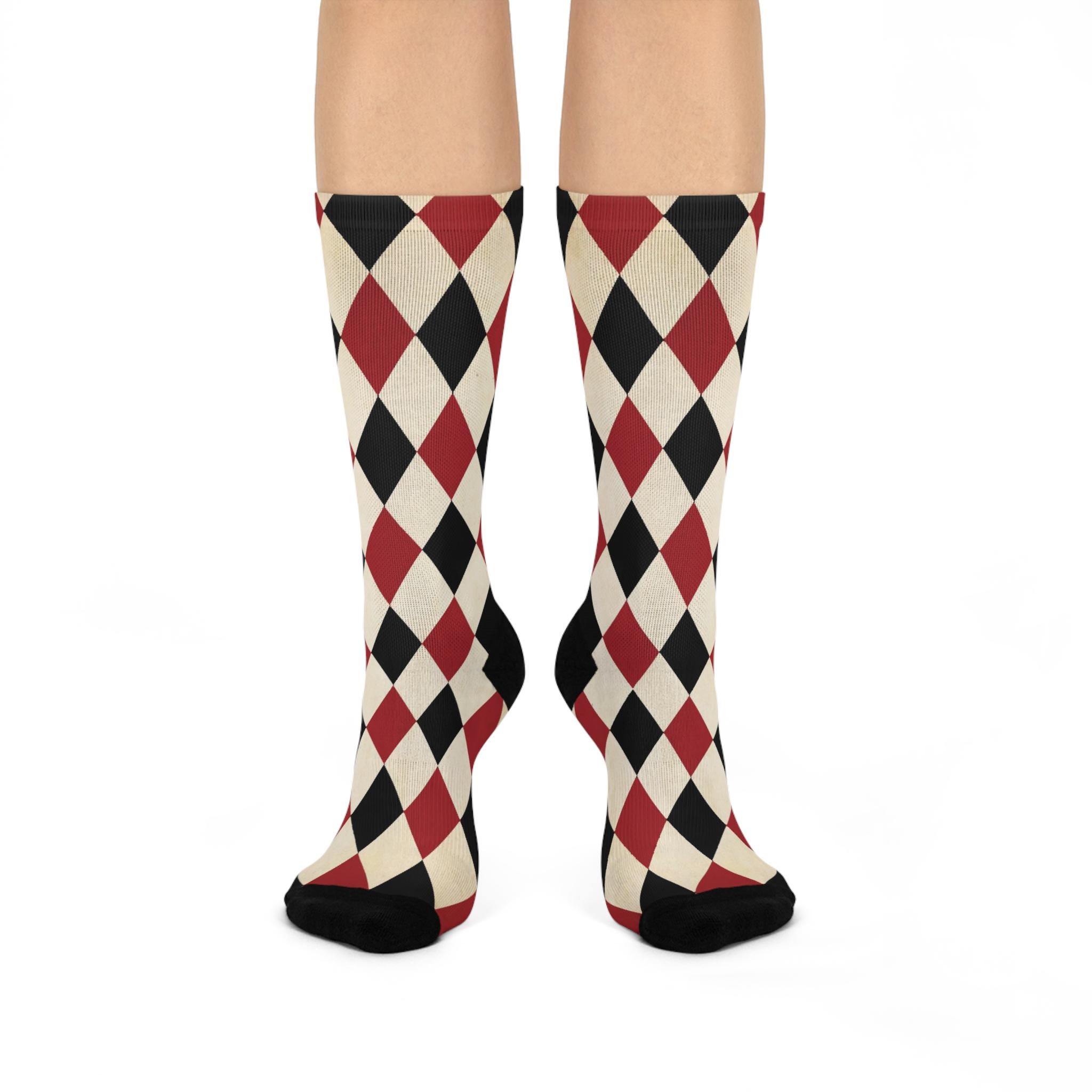 Harlequin Diamond Pattern Socks: Queen of Hearts, Joker Card Design - Etsy
