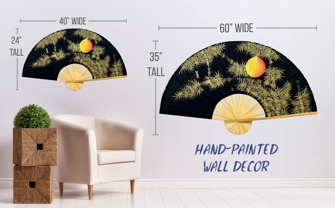 Bamboo Moon Hand-painted Asian Wall Fan – Handmade Bamboo & Rayon | 40 ...