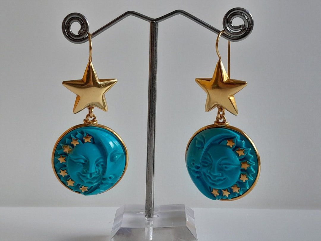 Large Rare Vintage Designer 18ct Gold Man in the Moon, Sun, Stars ...