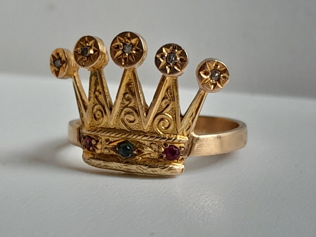 Rare Antique Victorian 9ct Gold Novelty Crown Coronet Ring / Emerald ...
