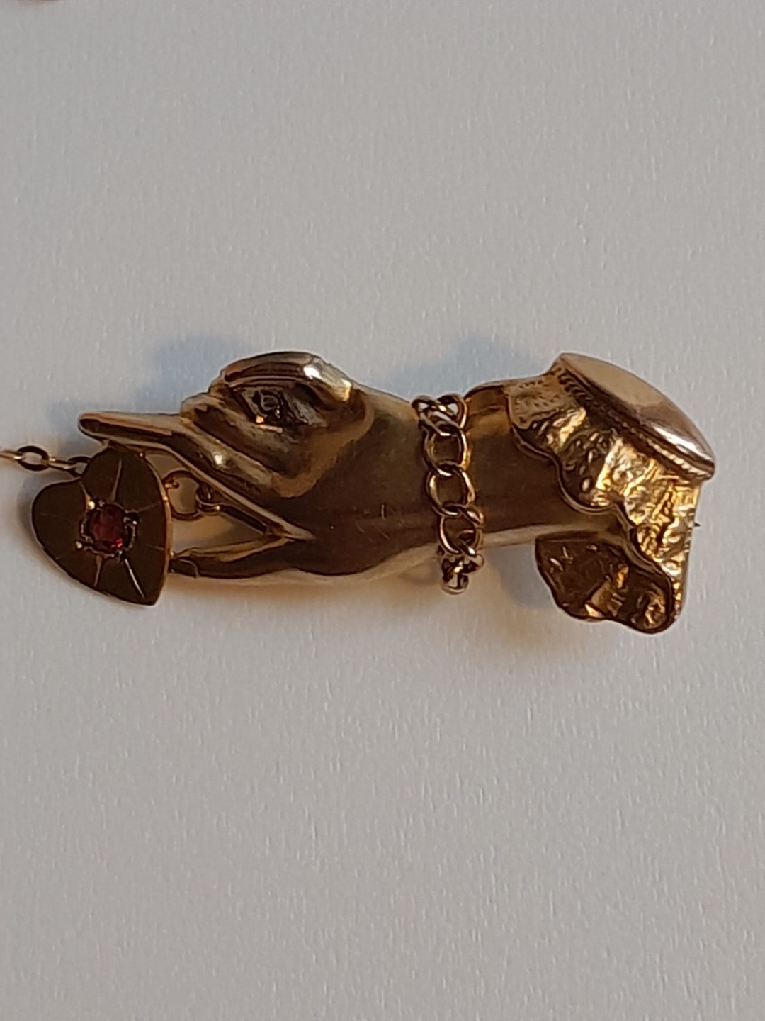 Hand Heart Brooch, Rare Antique Early Deco Chester 1915 9ct Gold ...